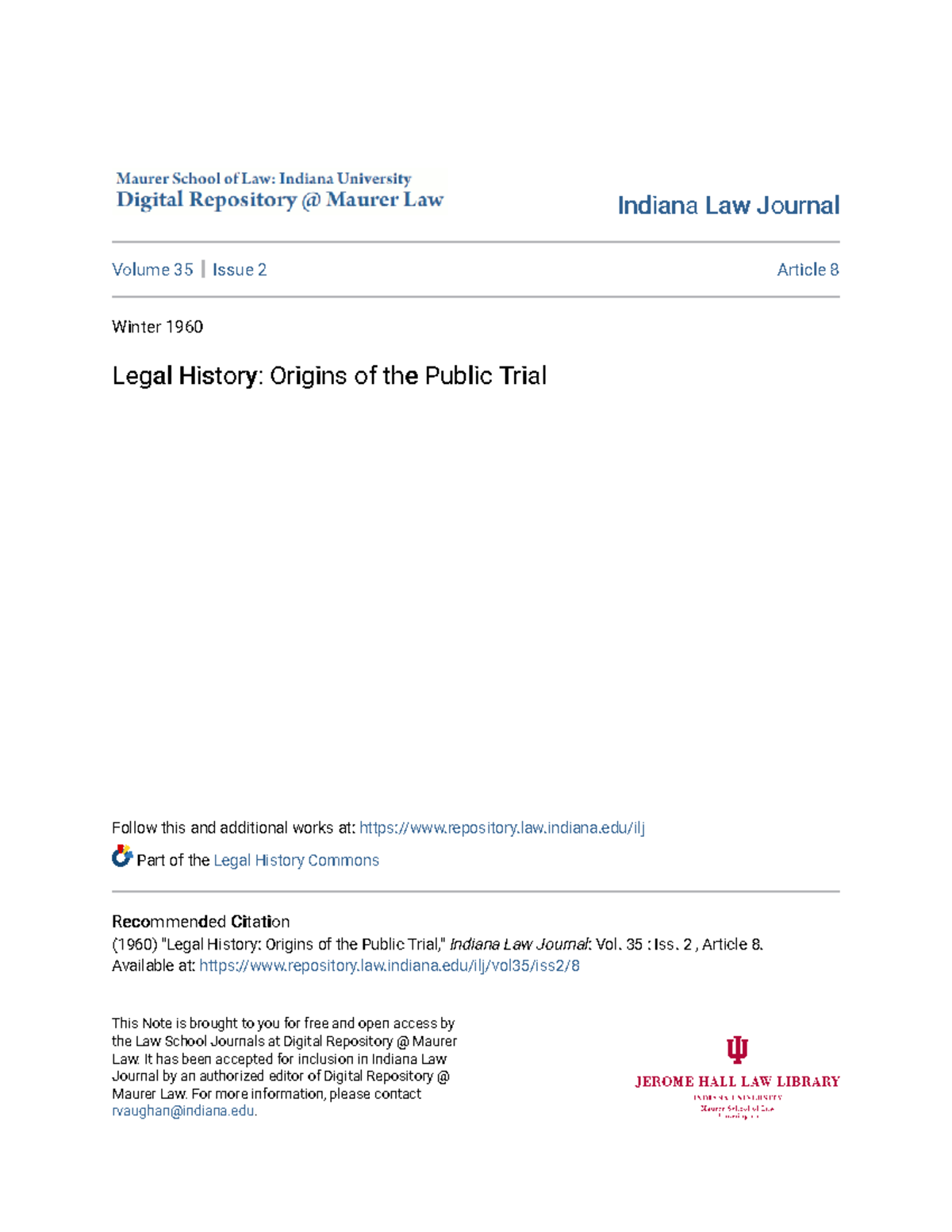 Legal History Origins of the Public Trial - Public International Law ...