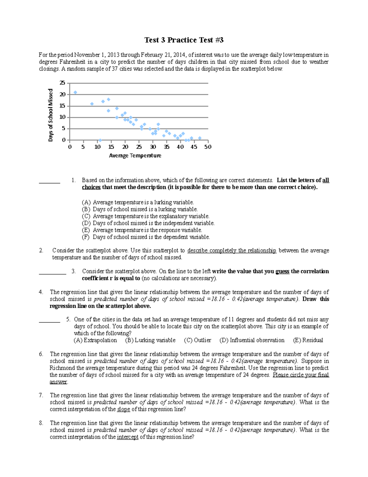 STAT 210:Test 3 Practice Test #3 - Test 3 Practice Test For the period ...