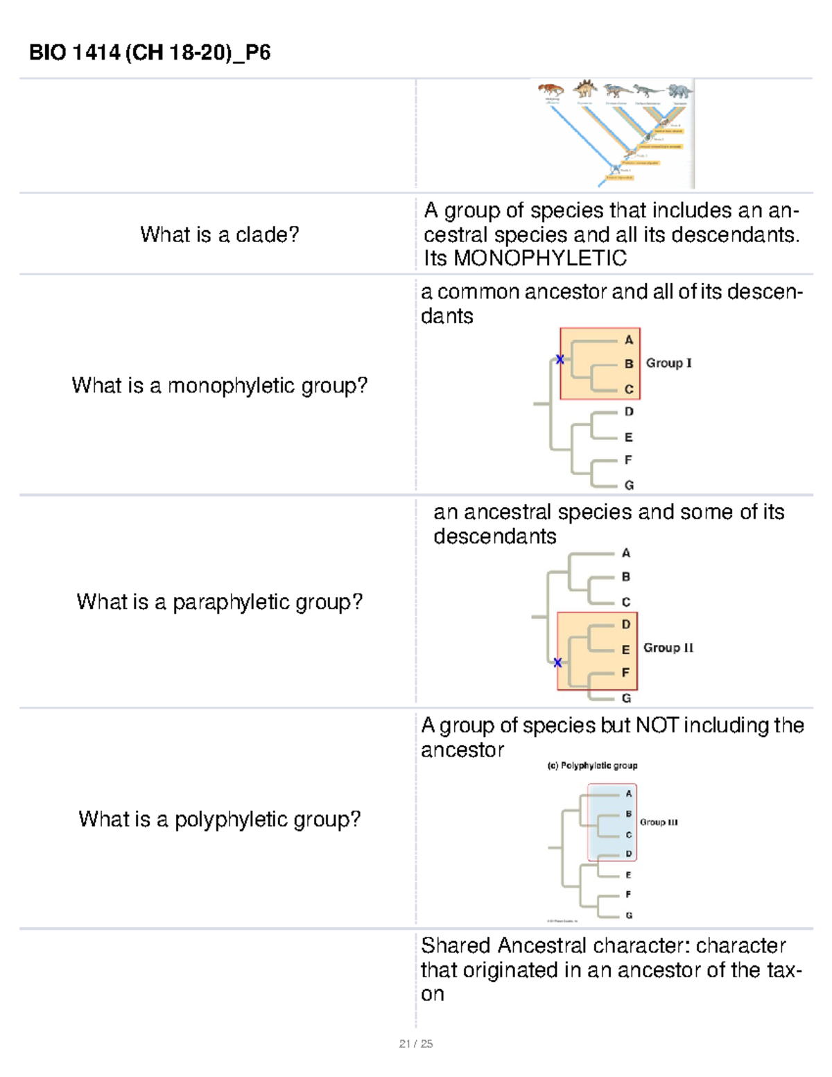 Biosciences Ch.18-20 Pt.6 - What is a clade? A group of species that ...