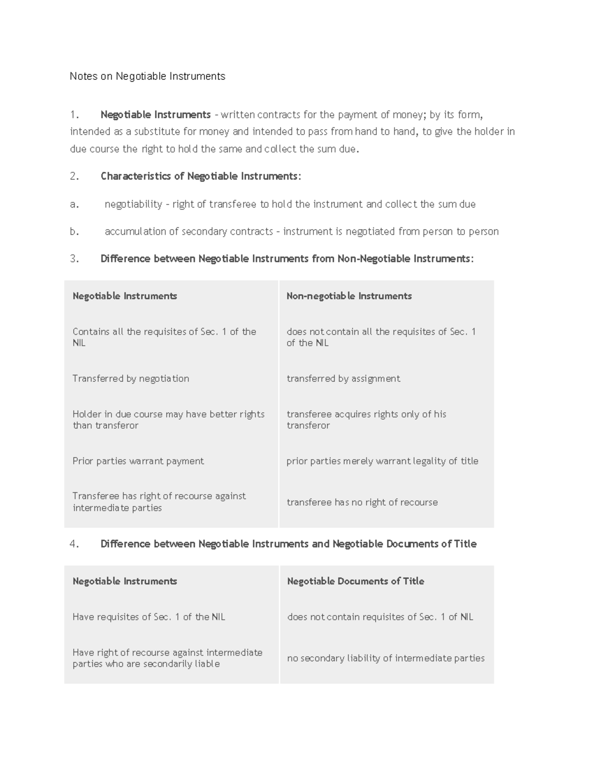 Notes on Negotiable Instruments - Notes on Negotiable Instruments ...