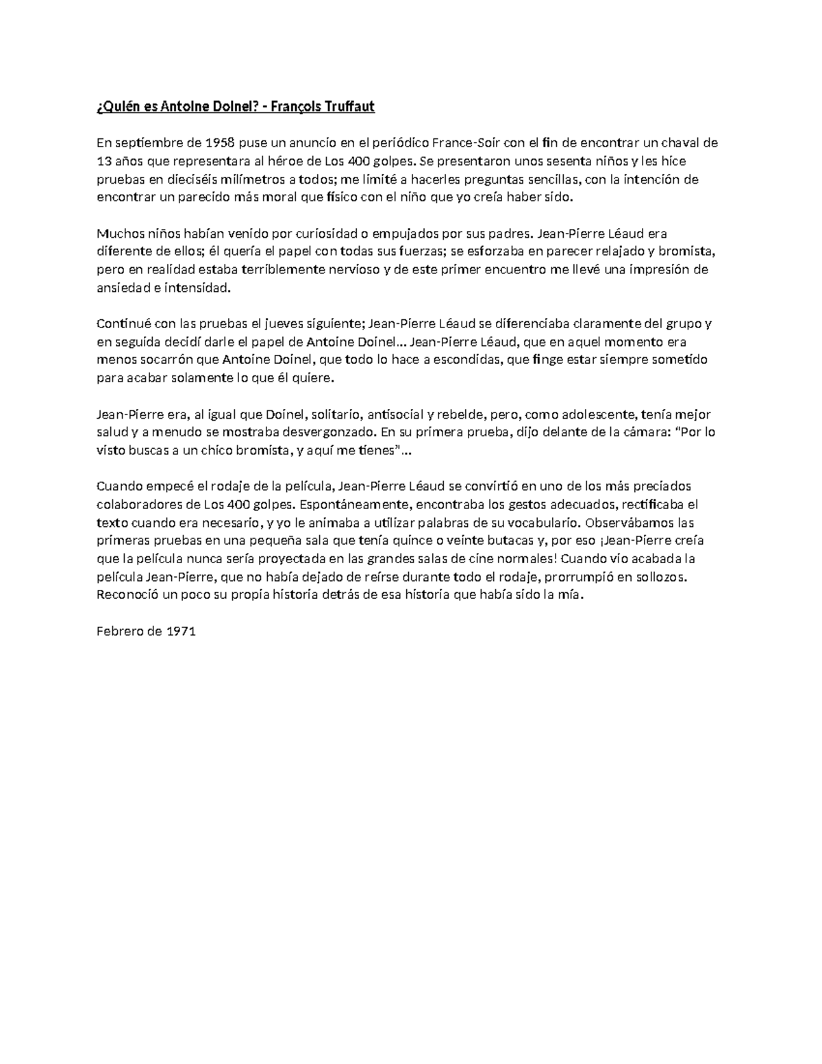 Truffaut, F. - Quién es Antoine Doinel - ¿Quién es Antoine Doinel ...