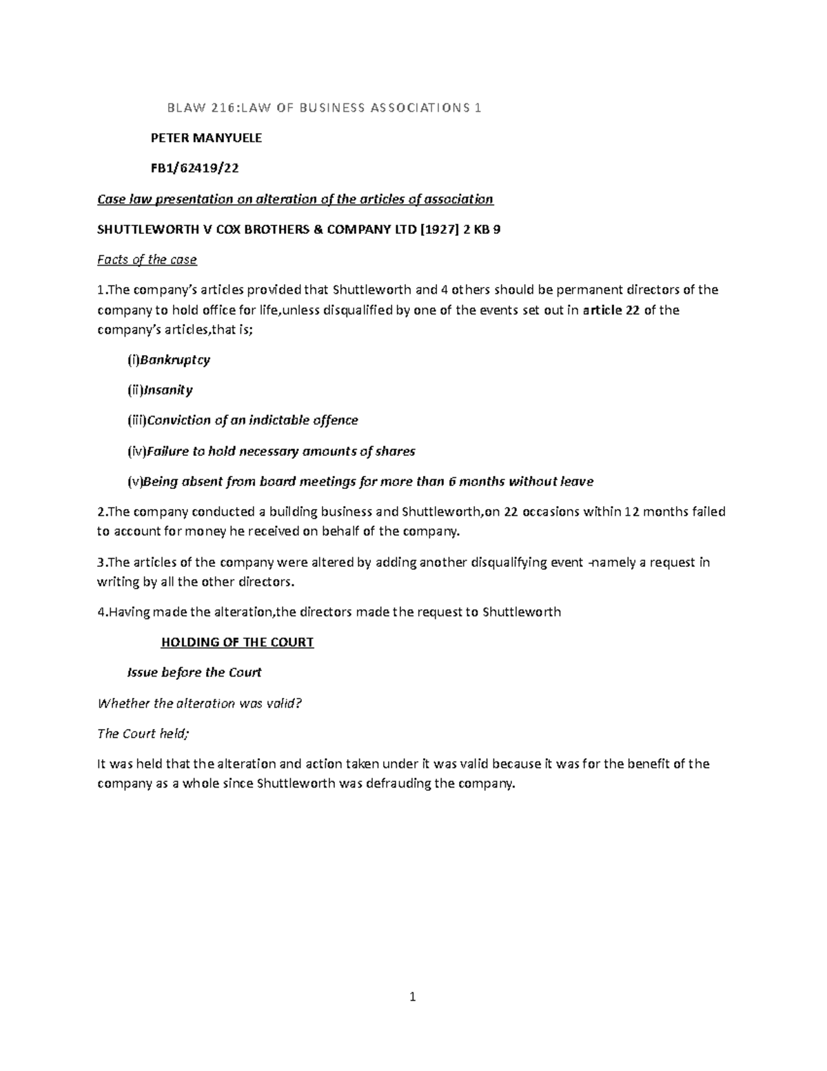 Wakili peter's presentation - BLAW 216:LAW OF BUSINESS ASSOCIATIONS 1 ...