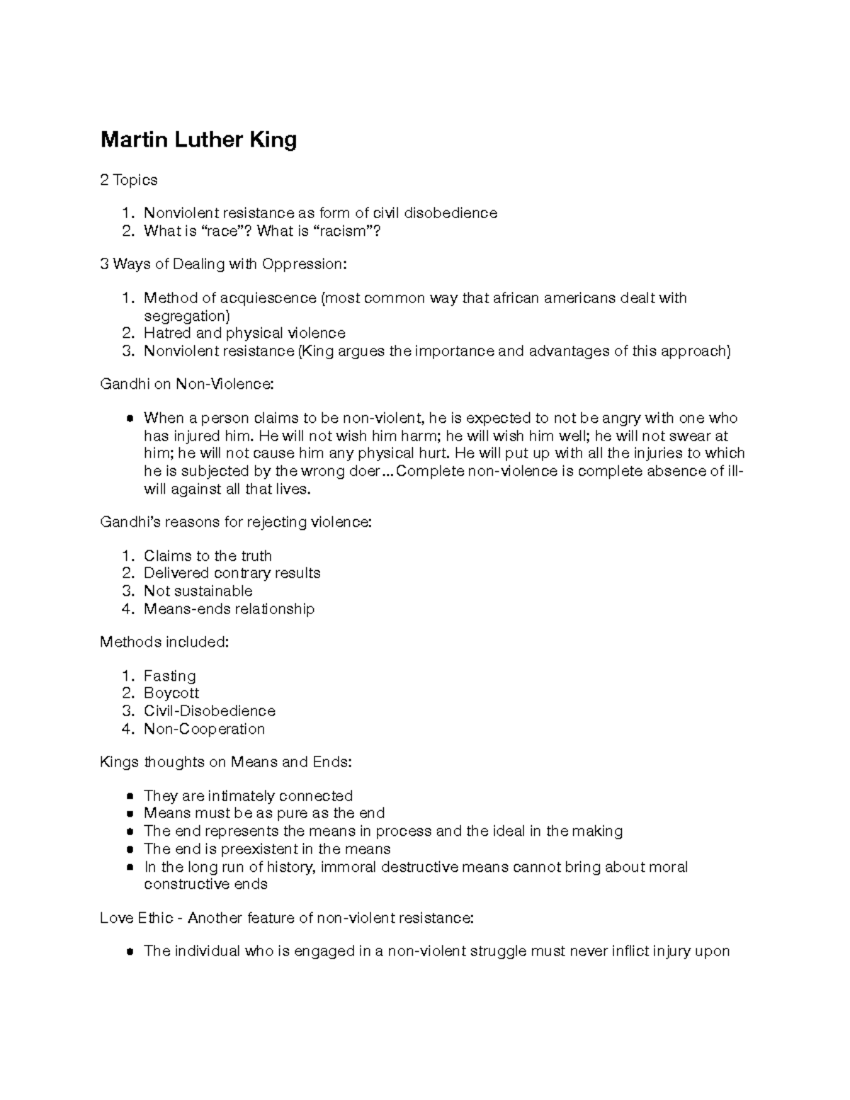Lecture notes, Martin Luther King - Martin Luther King 2 Topics ...