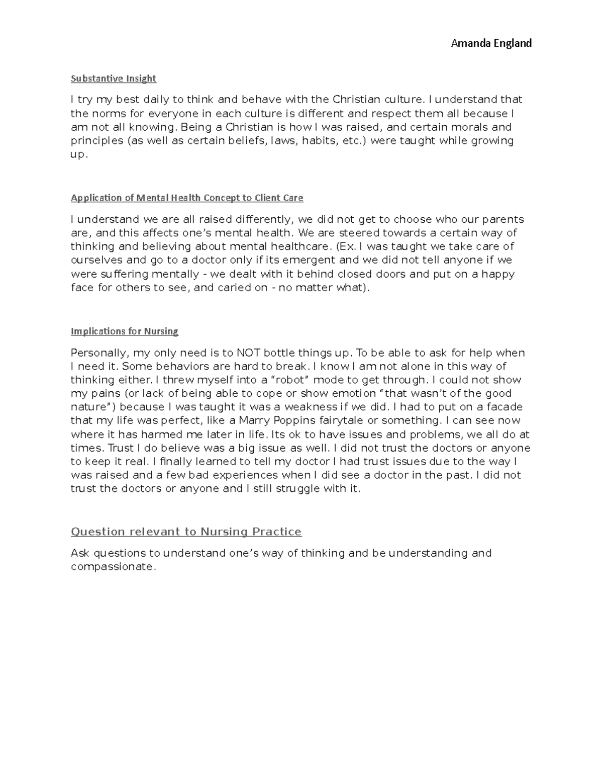 Threaded Discussion - 1 - Amanda England Substantive Insight I try my ...