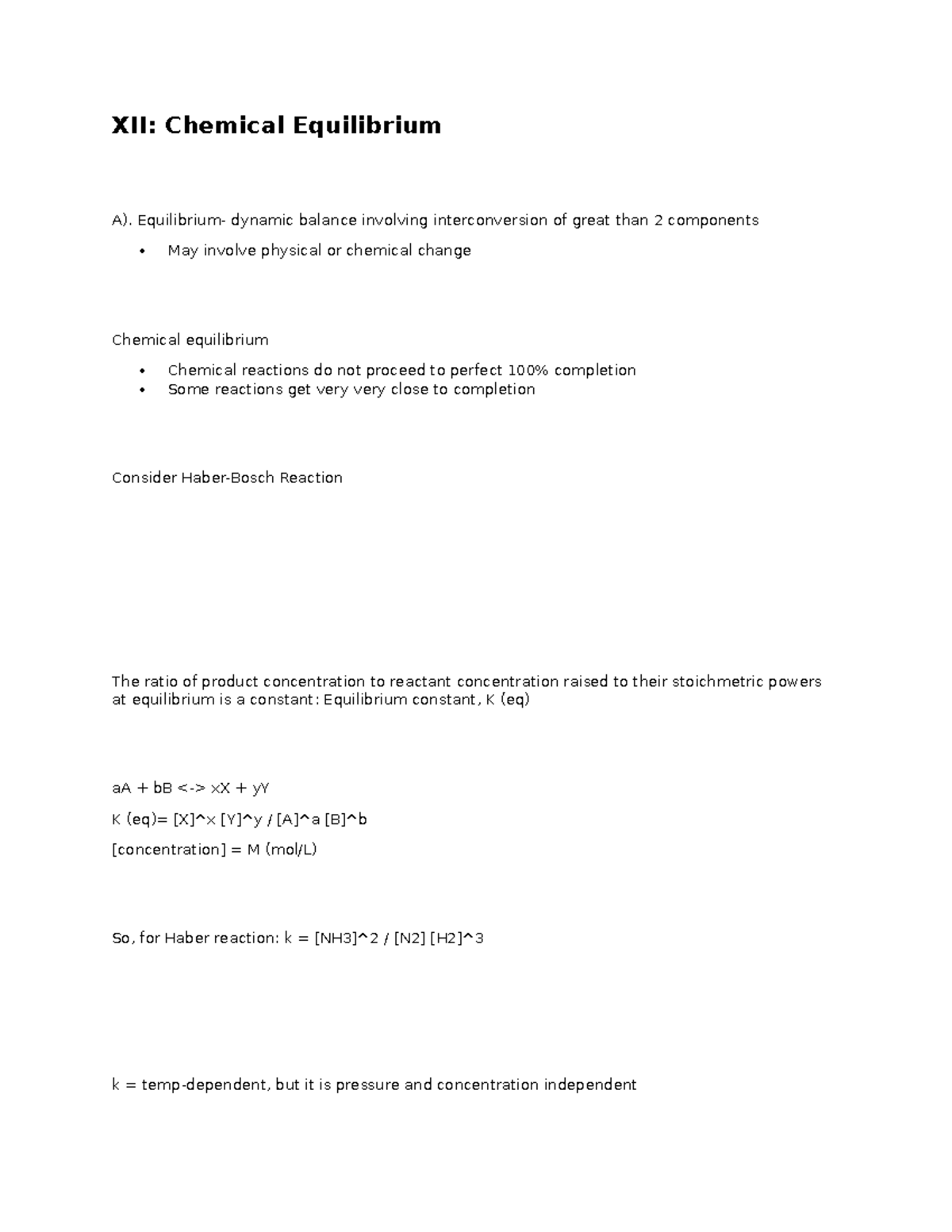 Unit XII Chemical Equilibrium CHEM103 - XII: Chemical Equilibrium A ...