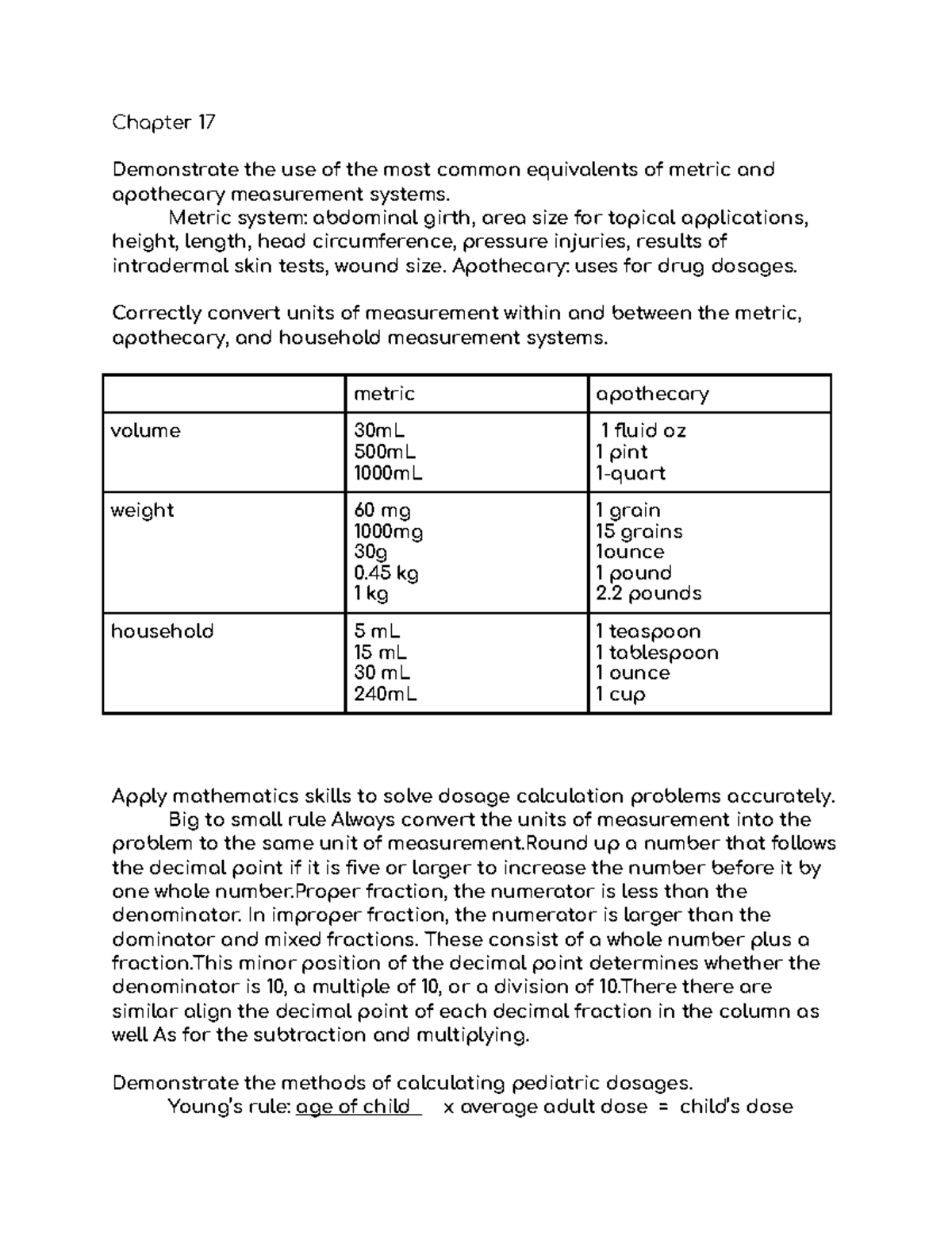 Chapter 17 - dosage calculation - Chapter 17 Demonstrate the use of the ...