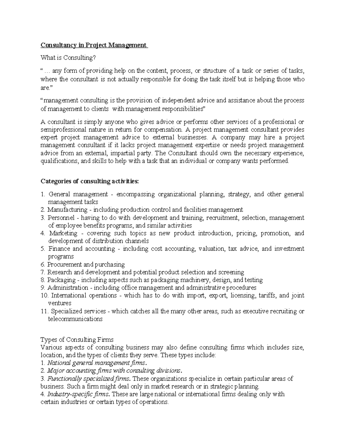 Introduction to Consultancy - Consultancy in Project Management What is ...