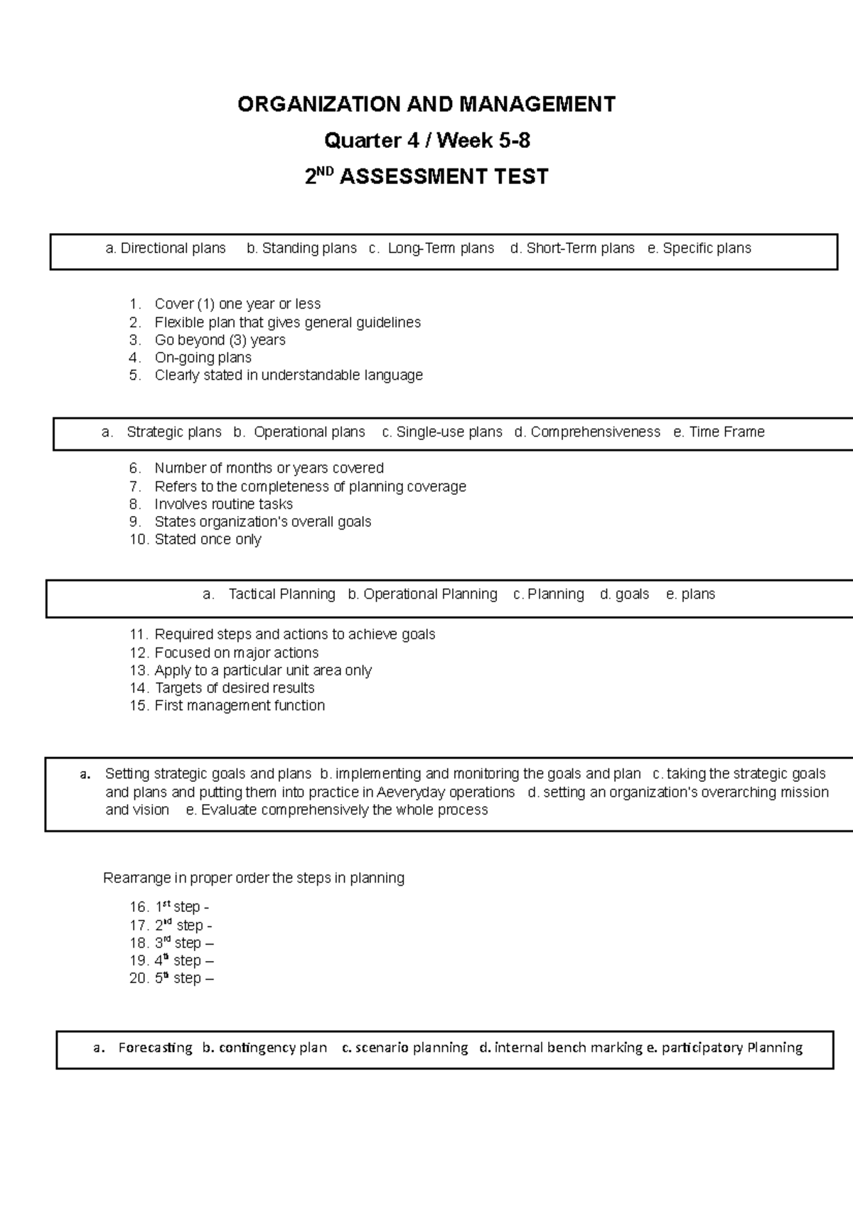 Assessment test mps for print - ORGANIZATION AND MANAGEMENT Quarter 4 ...