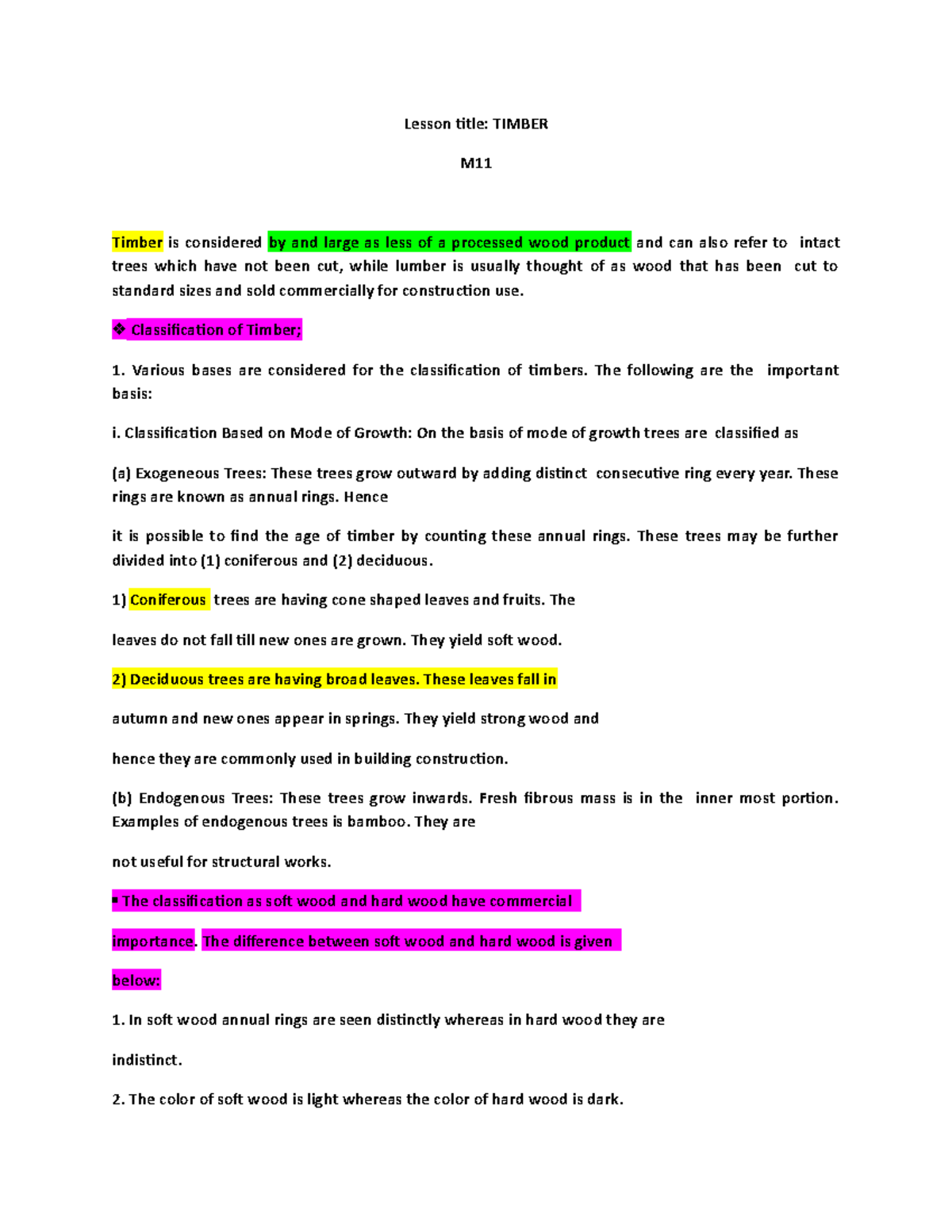 Digital Notes - Lesson title: TIMBER M Timber is considered by and ...