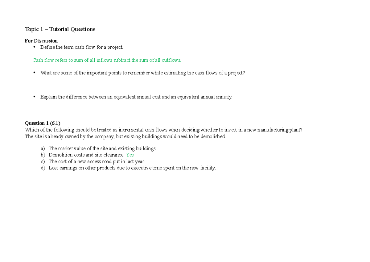 Topic 1 Tutorial Questions - Topic 1 – Tutorial Questions For Discussion - Define the term cash ...