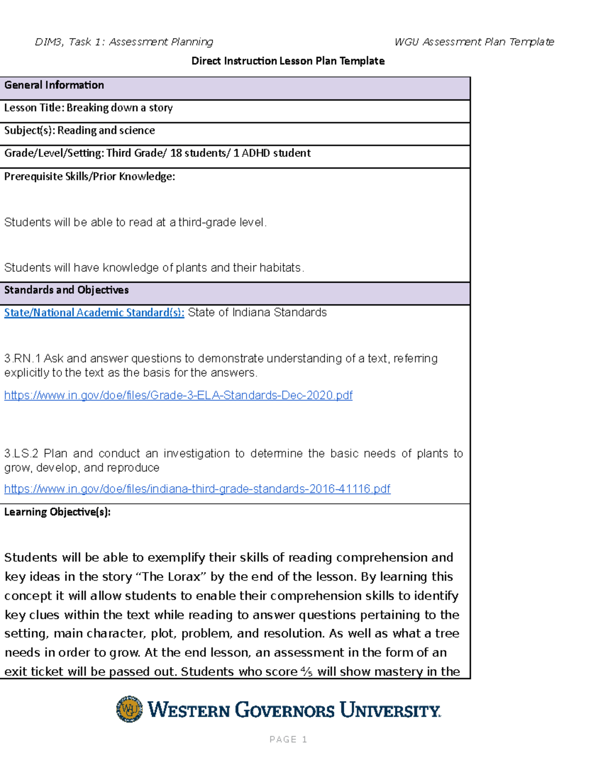 DIM3 Task1 - Completed and passed - Direct Instruction Lesson Plan Template General Information ...