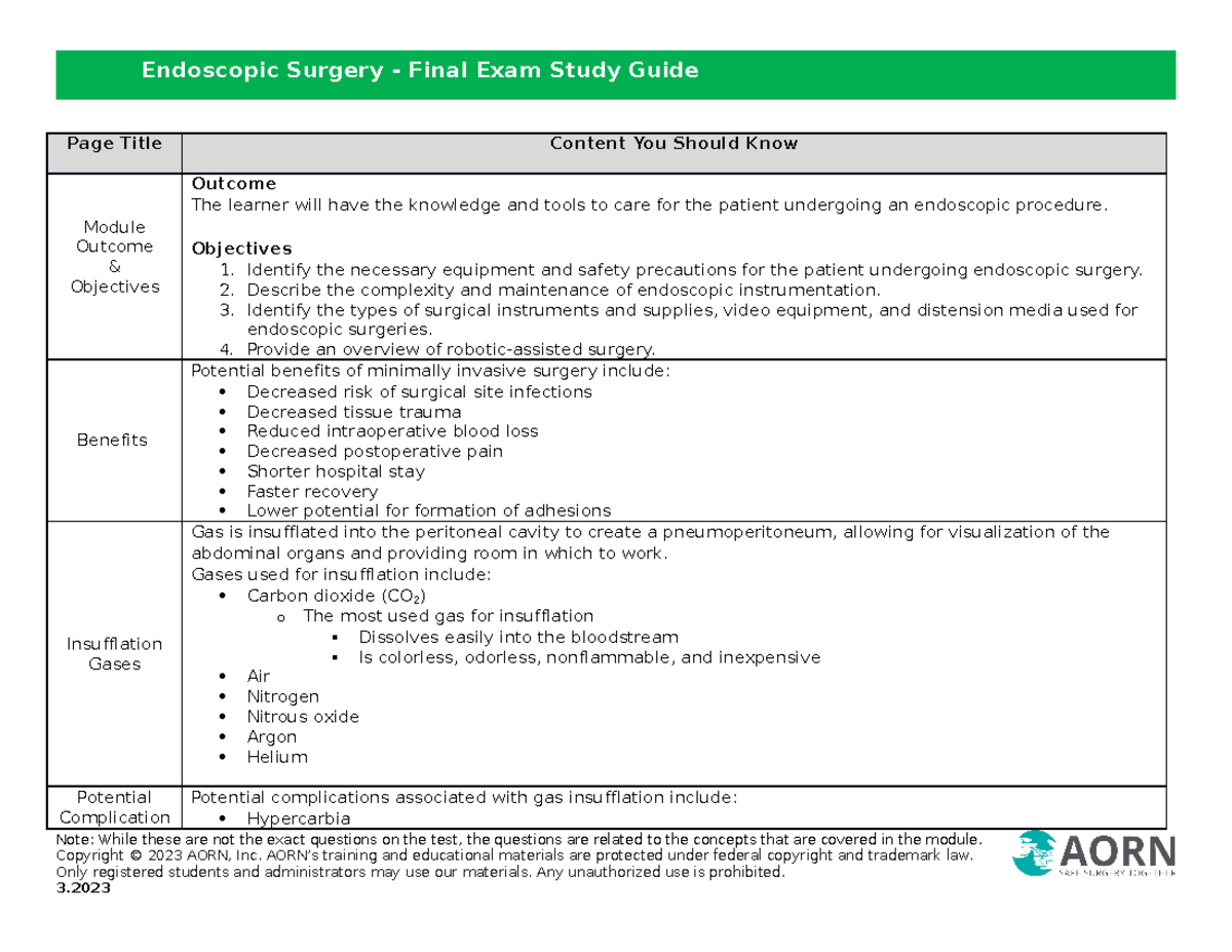 Study Guide Endoscopic Surgery - Page Title Content You Should Know ...