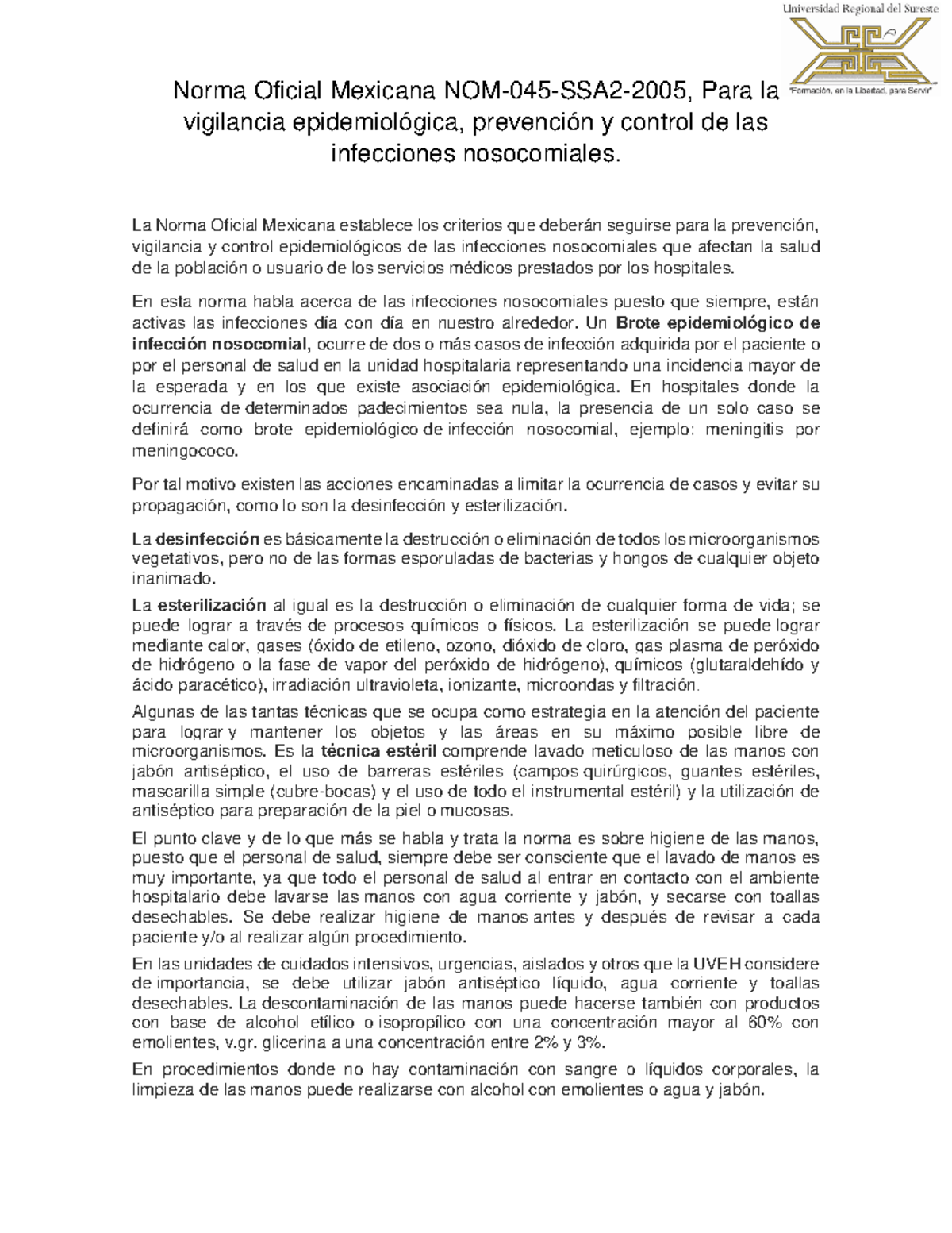 Norma 045 Listo - Norma Oficial Mexicana NOM- 045 - SSA2-2005, Para la ...