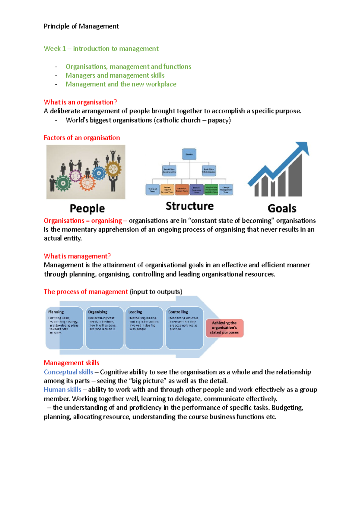 Lecture Notes - Week 1 – introduction to management Organisations ...
