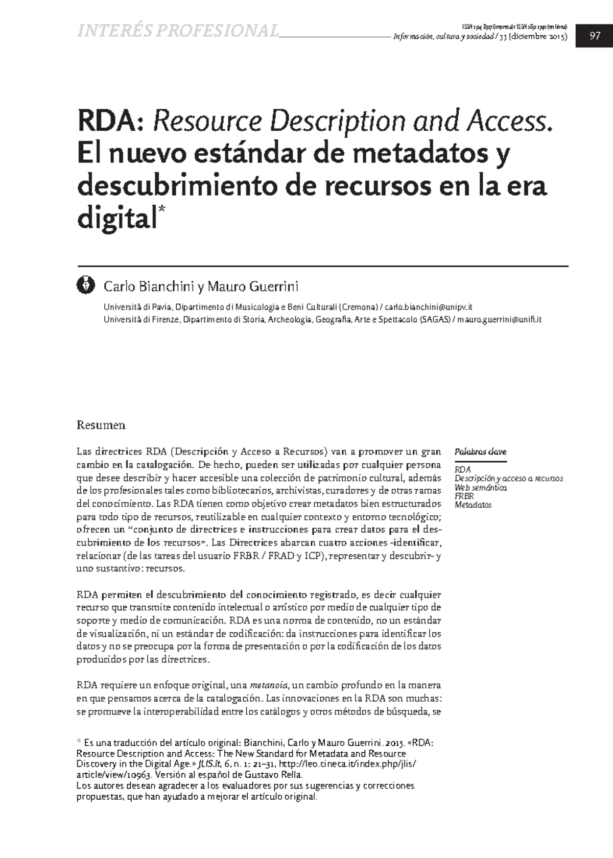 RDA Resource Description and Access - El nuevo estándar de metadatos y ...