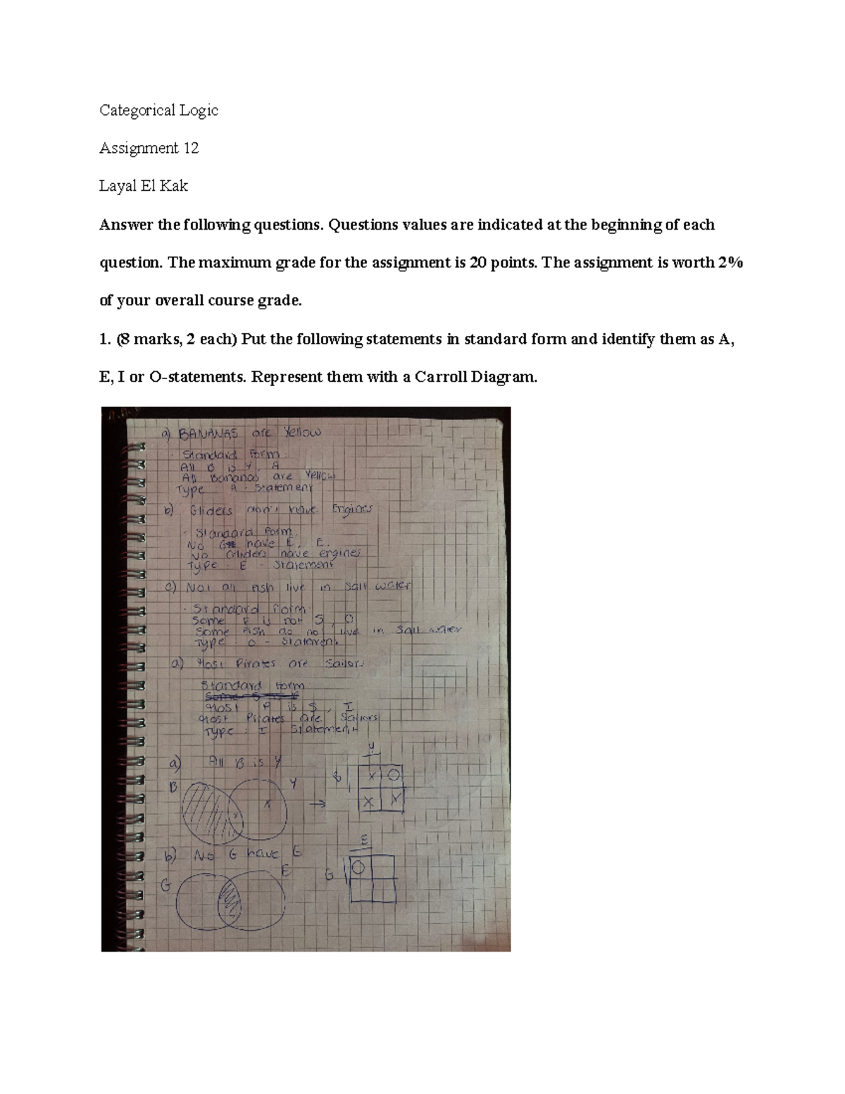 Assignment 12 - Summary Introduction to Philosophy - Categorical Logic ...