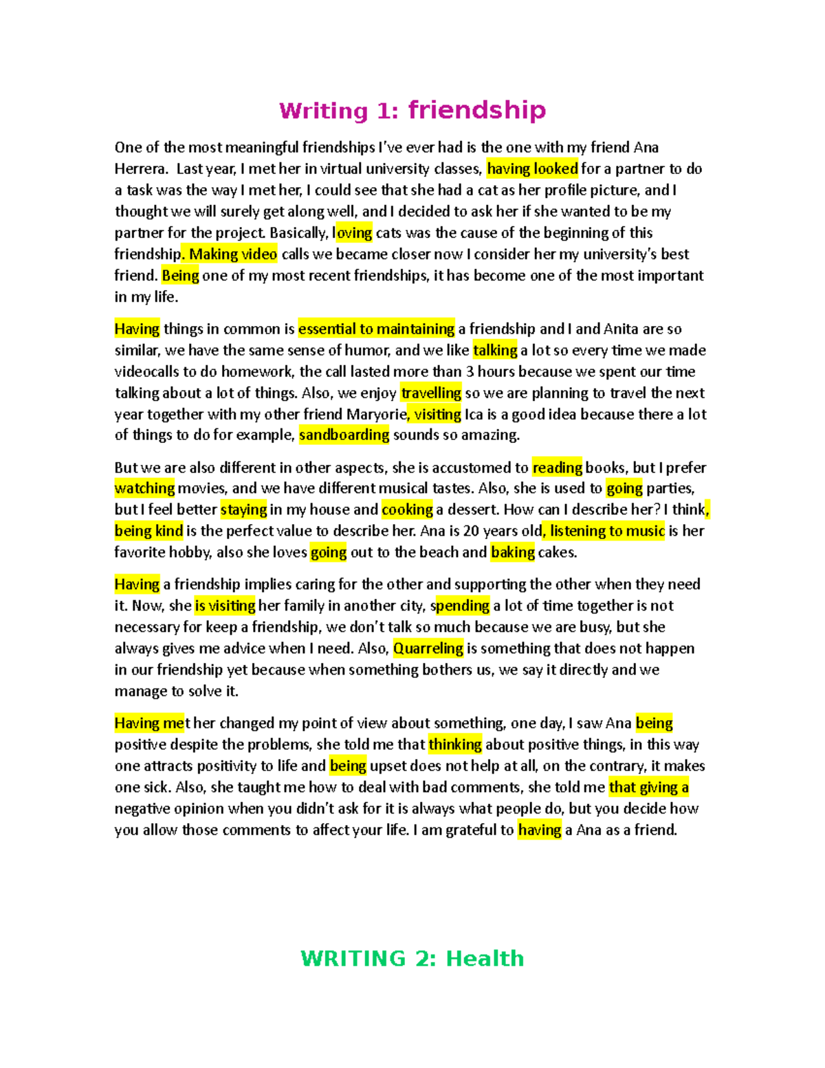 Portfolio Avanzado 5 - Writing 1: friendship One of the most meaningful ...