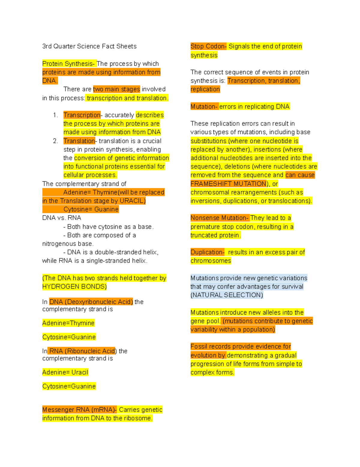 3rd Quarter Science Fact Sheets - 3rd Quarter Science Fact Sheets ...