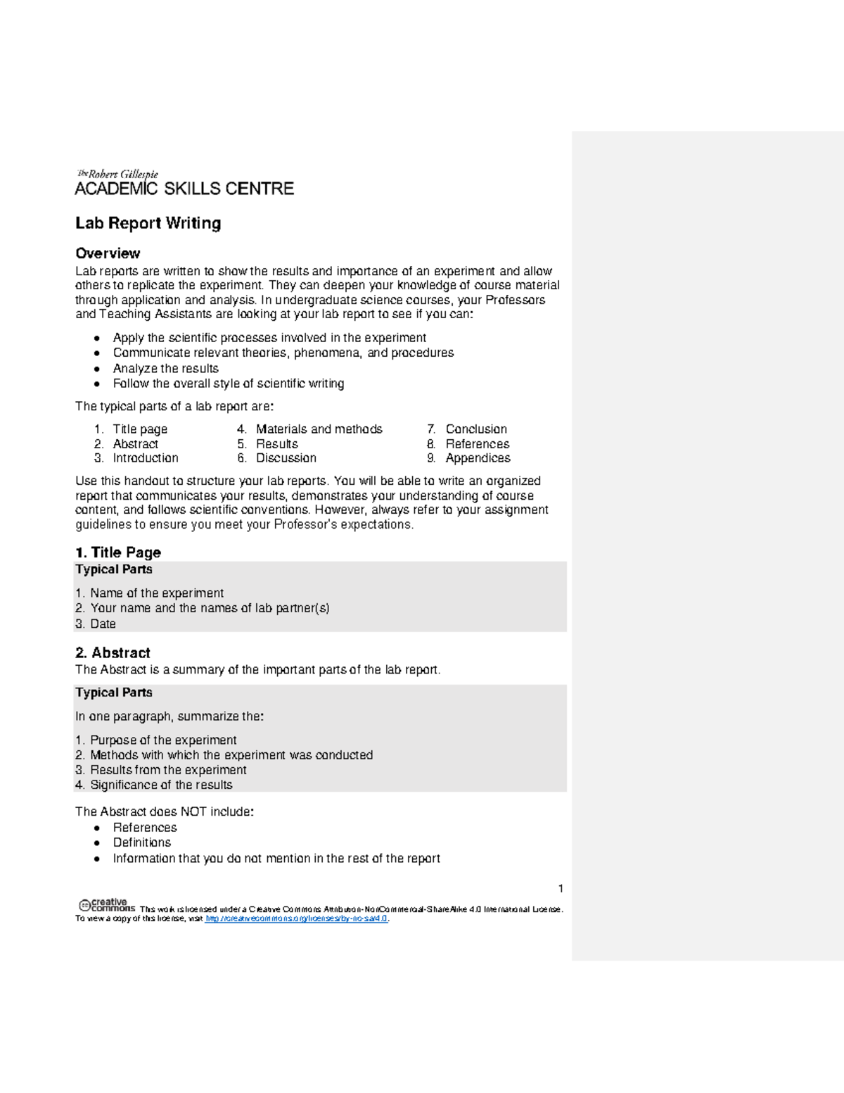 Lab Report Writing instructions for cell biology - Lab Report Writing 1 ...