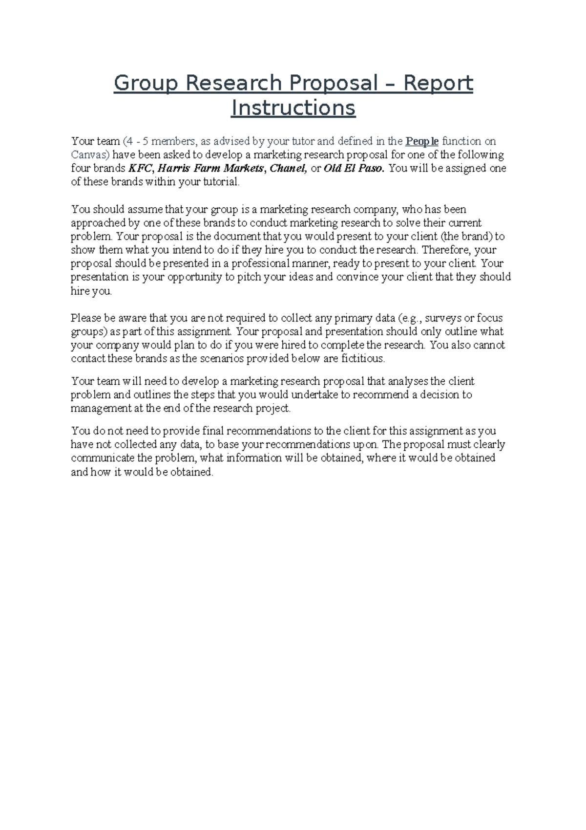 MARKET RESEARCH PROPOSAL - Group Research Proposal – Report ...