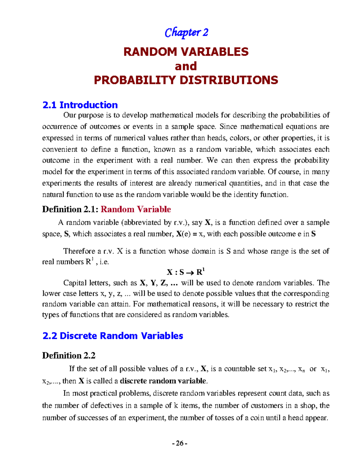Chapter 2 - Our purpose is to develop mathematical models for ...
