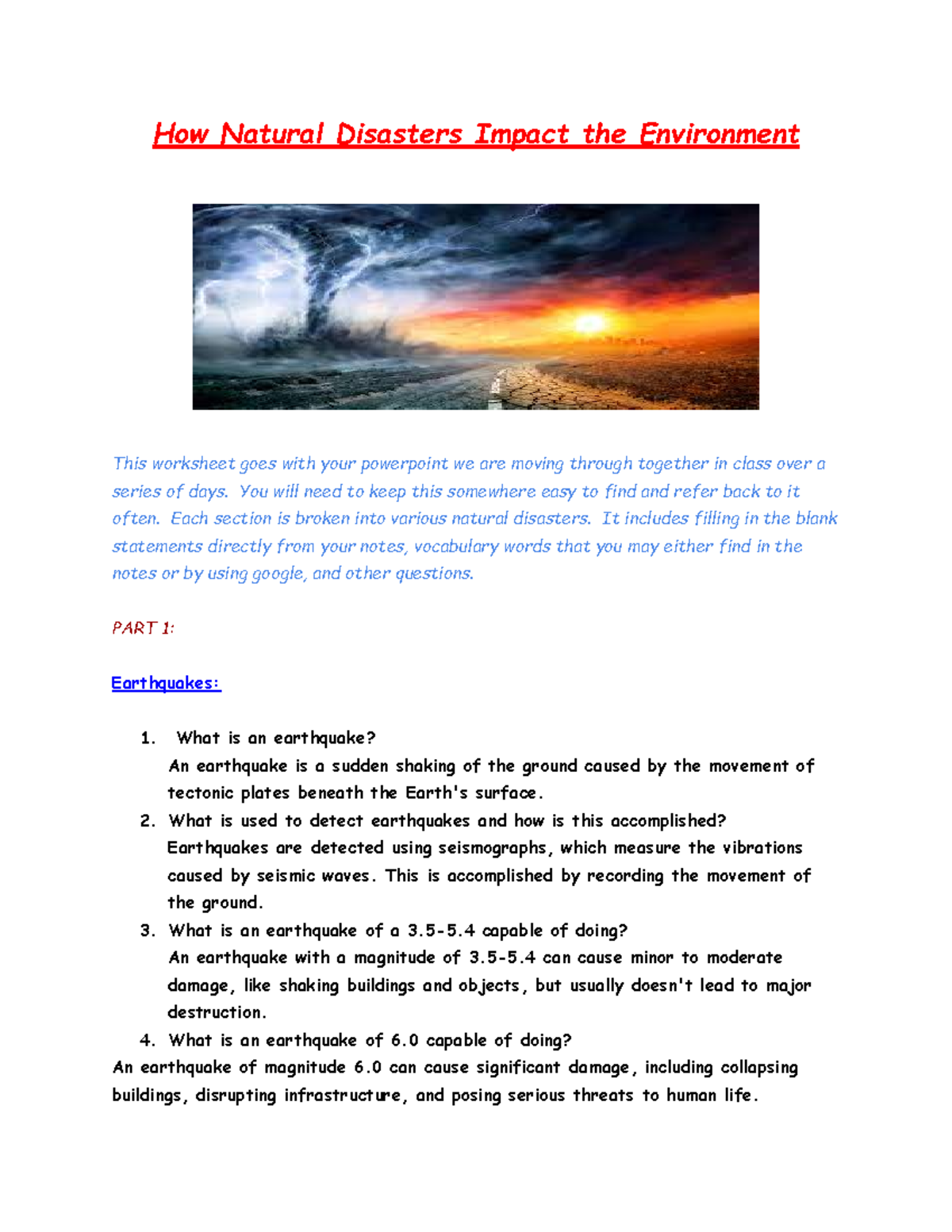 Copy of How Natural Disasters Impact the Environment -Compatible Notes ...