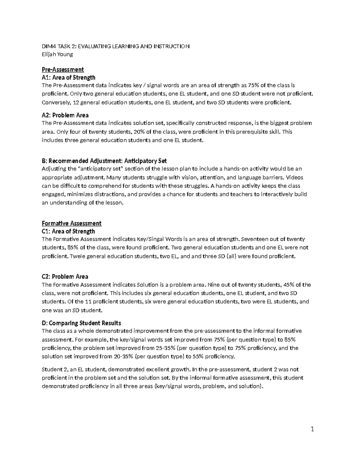 DIM4 TASK 2 - Assessing Impact on Student Learning - DIM4 TASK 2: EVALUATING LEARNING AND - Studocu