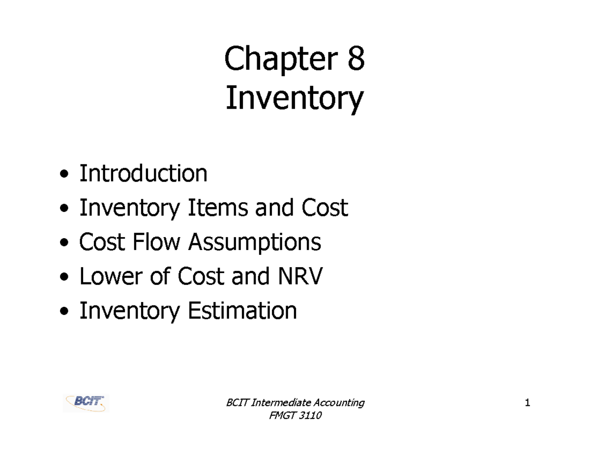 Chapter 8 - Inventory & Cost of Sales - - Studocu