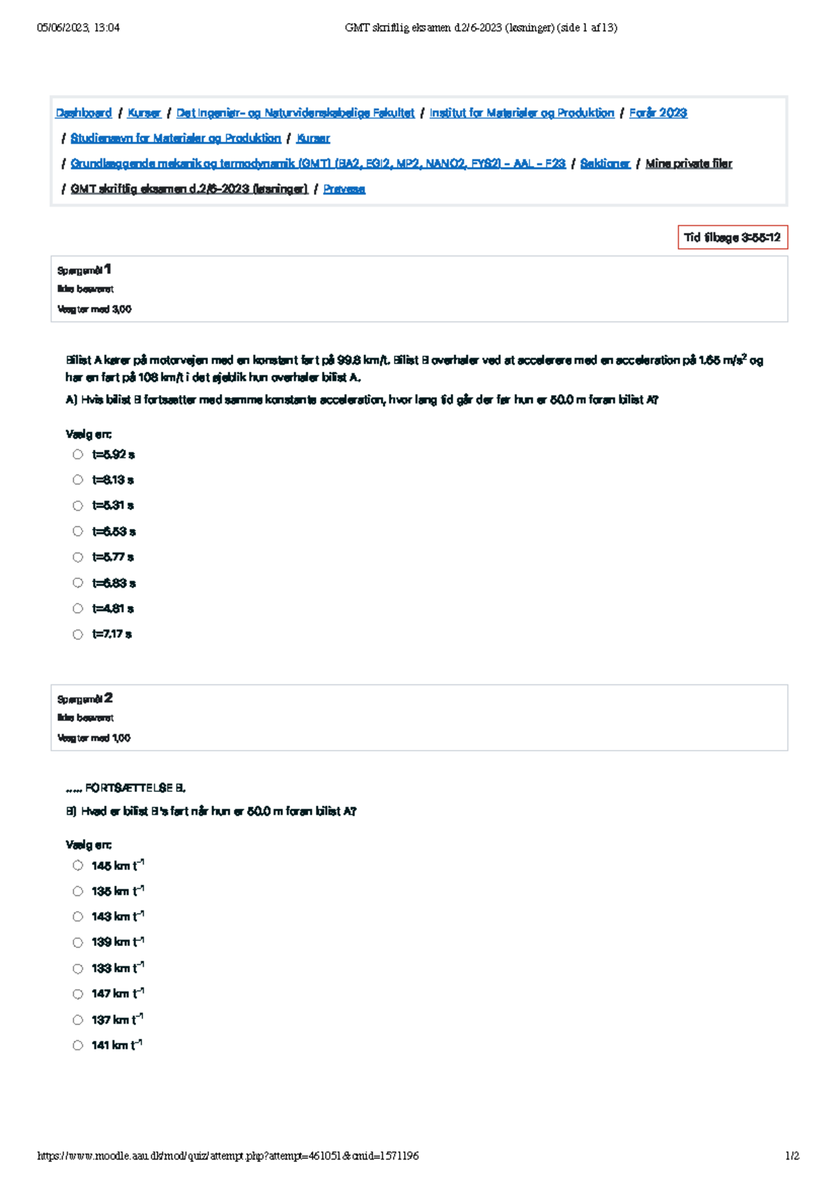 GMT eksamen juni-2023 - 2023 - moodle.aau/mod/quiz/attempt.php?attempt ...