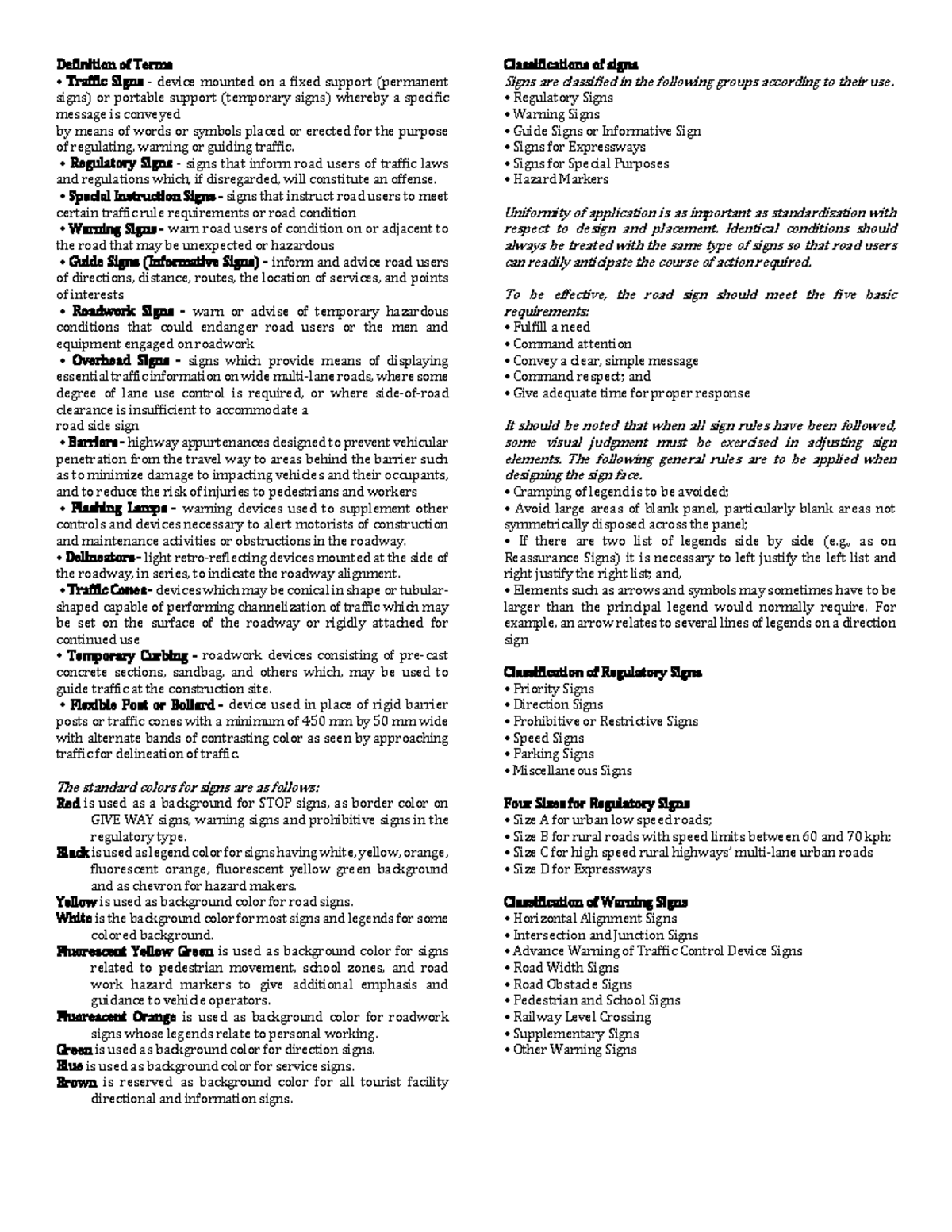 Transpo Terms - Definition of Terms Traffic Signs - device mounted on a ...