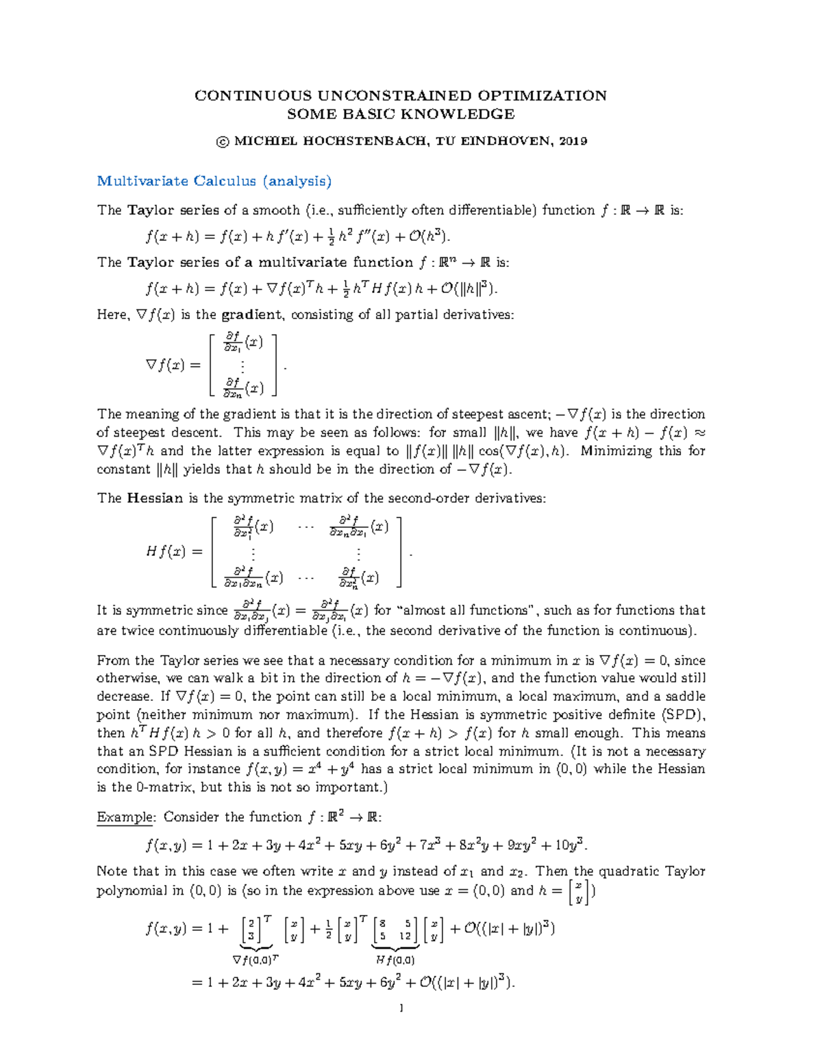 Basics continuous unconstr optimization - Pre-requisites - CONTINUOUS ...