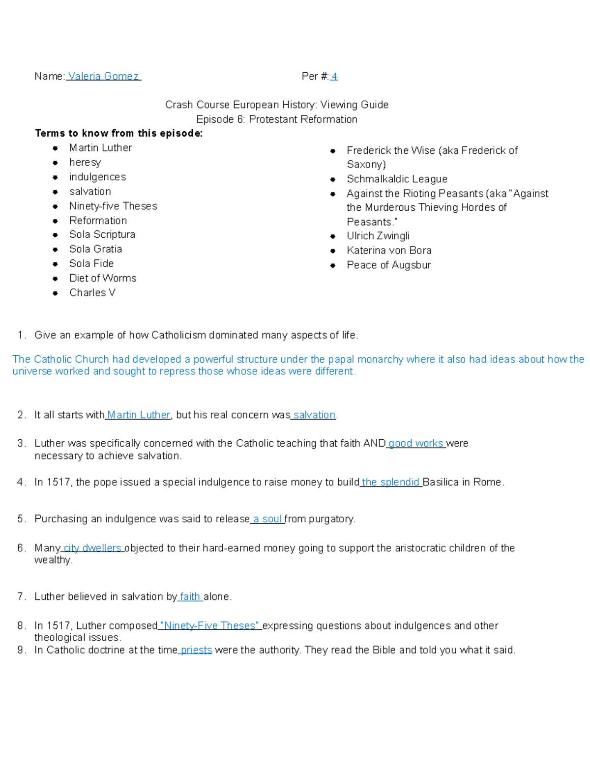 Crash Course #5 - notes - Name: Valeria Gomez Per #: 4 Crash Course ...