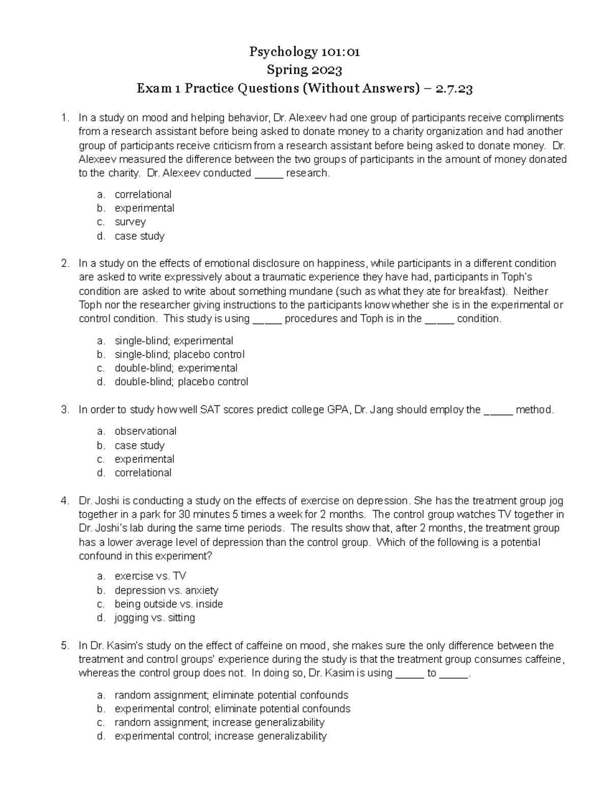 Copy of Exam 1 Practice Questions (Without Answers (101 01 )) – 2.7 ...