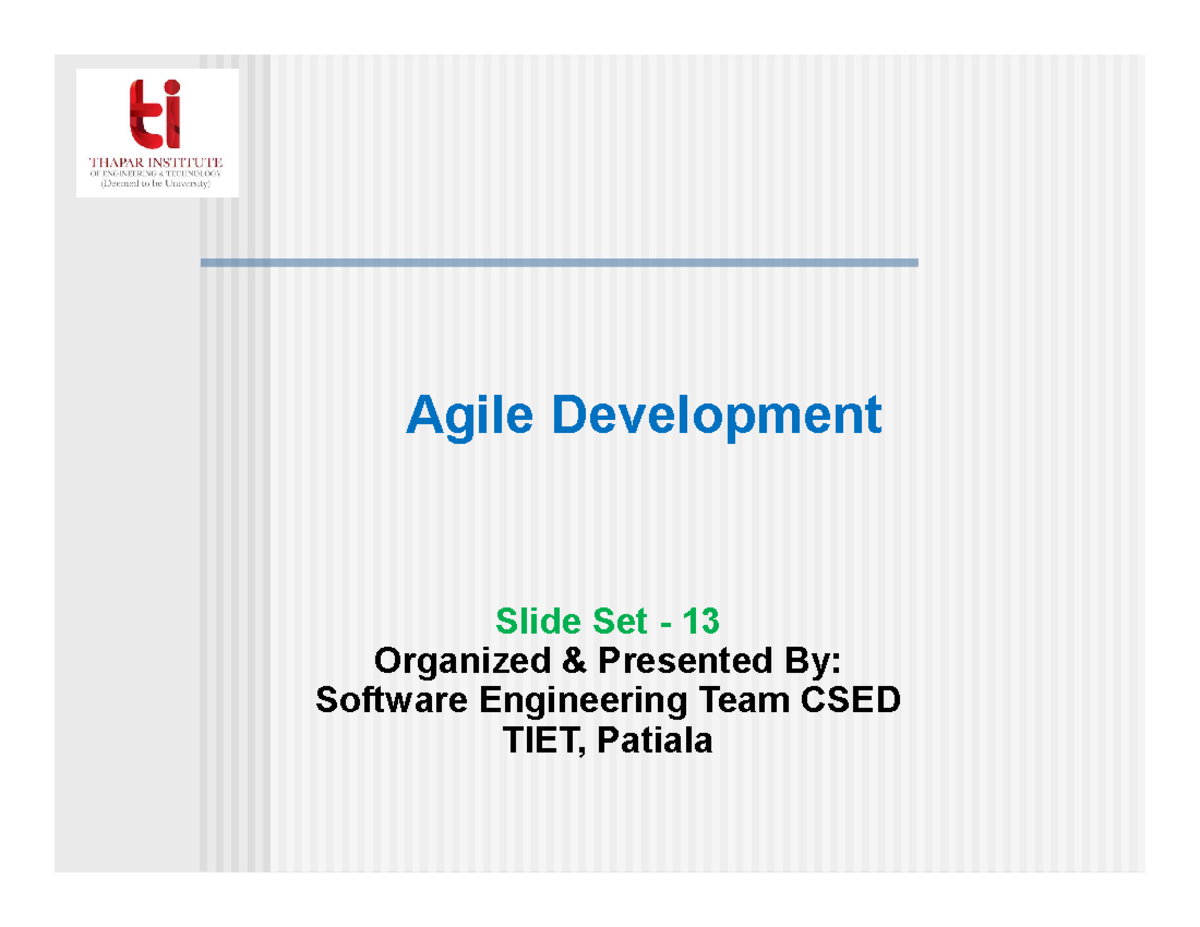 Agile Software Development - Agile Development Slide Set - 13 Organized ...