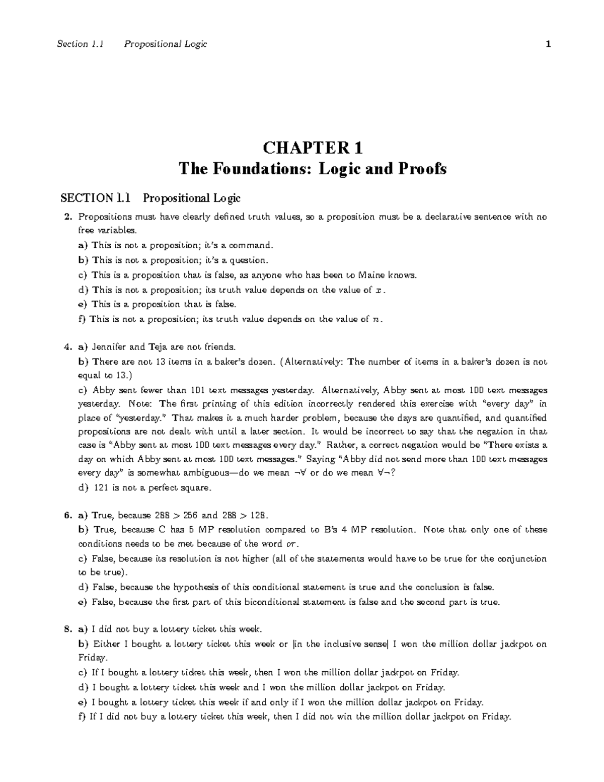 Rosen IRG Chap01 - Section 1 Propositional Logic 1 CHAPTER 1 The Foundations: Logic and Proofs ...