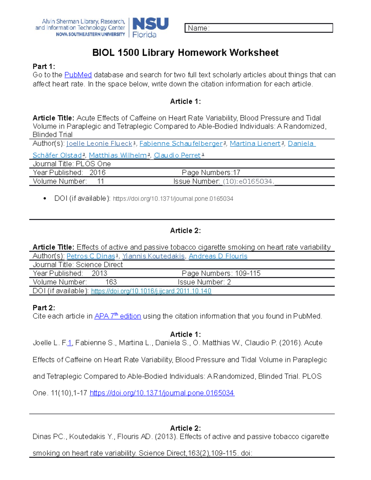 BIOL 1500 Library Worksheet - Fall 2021 - BIOL 1500 Library Homework ...