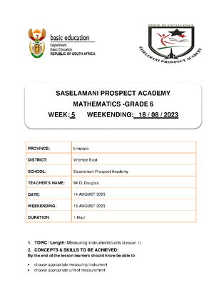 Grade 5 Term 3 Length week 5- Lesson 1 - PROVINCE: Limpopo DISTRICT ...