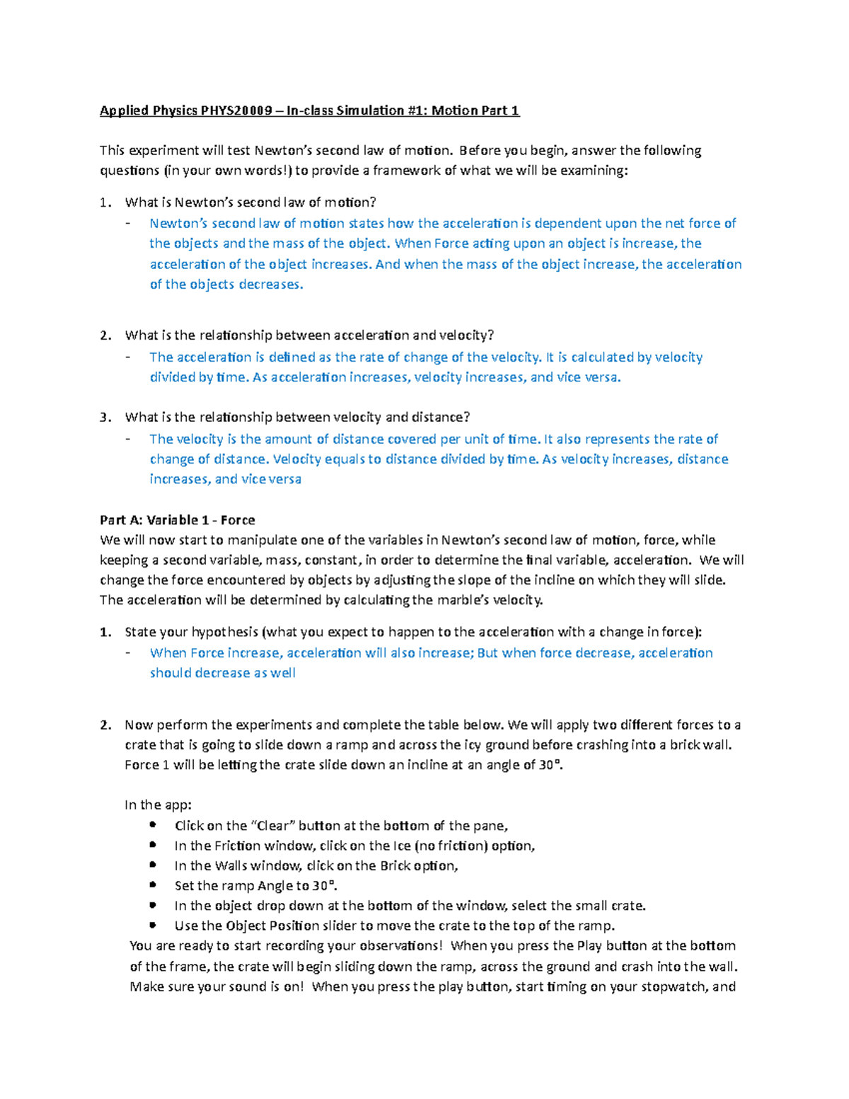 Class exercise 1 - Applied Physics PHYS20009 – In-class Simulation #1 ...