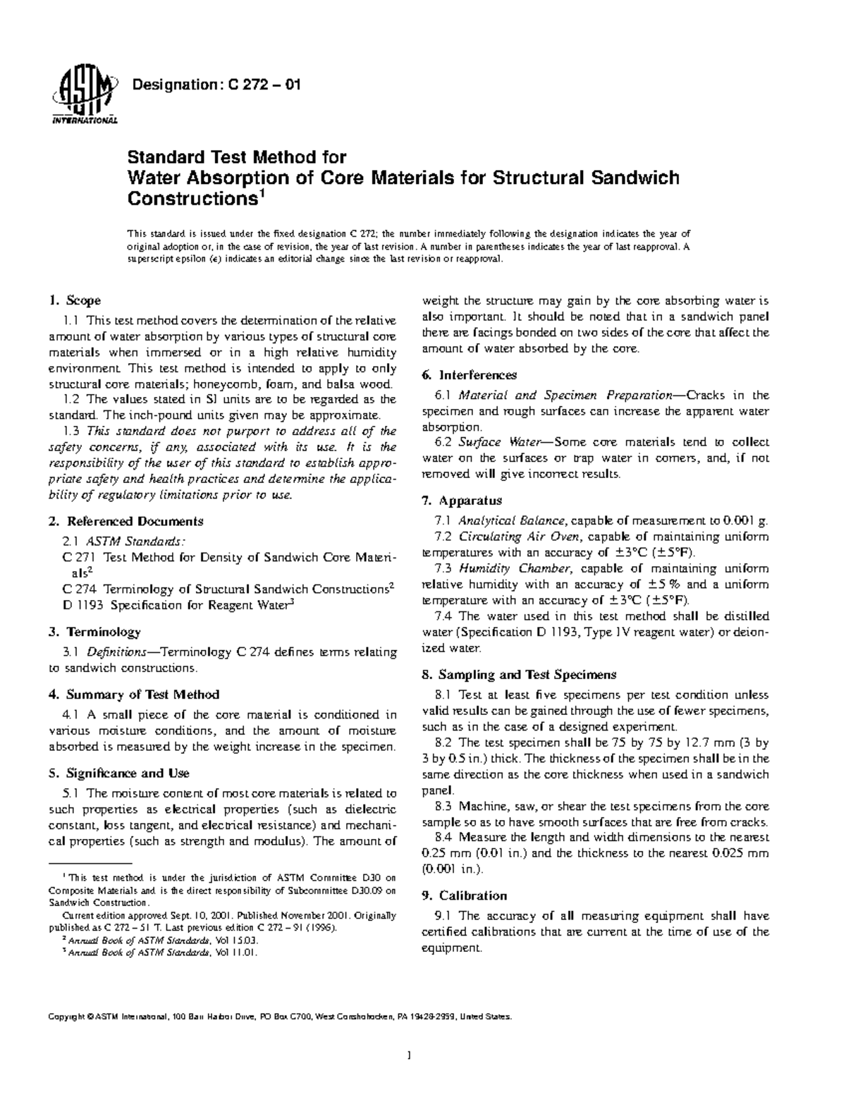 NORMA INTERNACIONAL ASTM C 272 - Designation: C 272 – 01 Standard Test ...