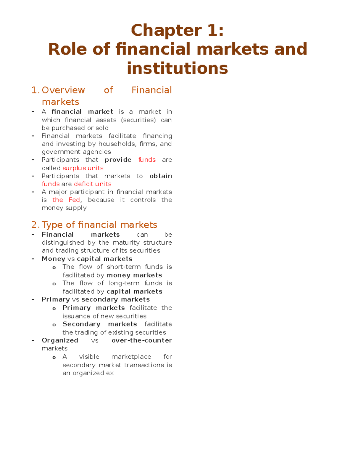 Chapter 1 - Lecture notes 1-3 - Chapter 1: Role of financial markets ...