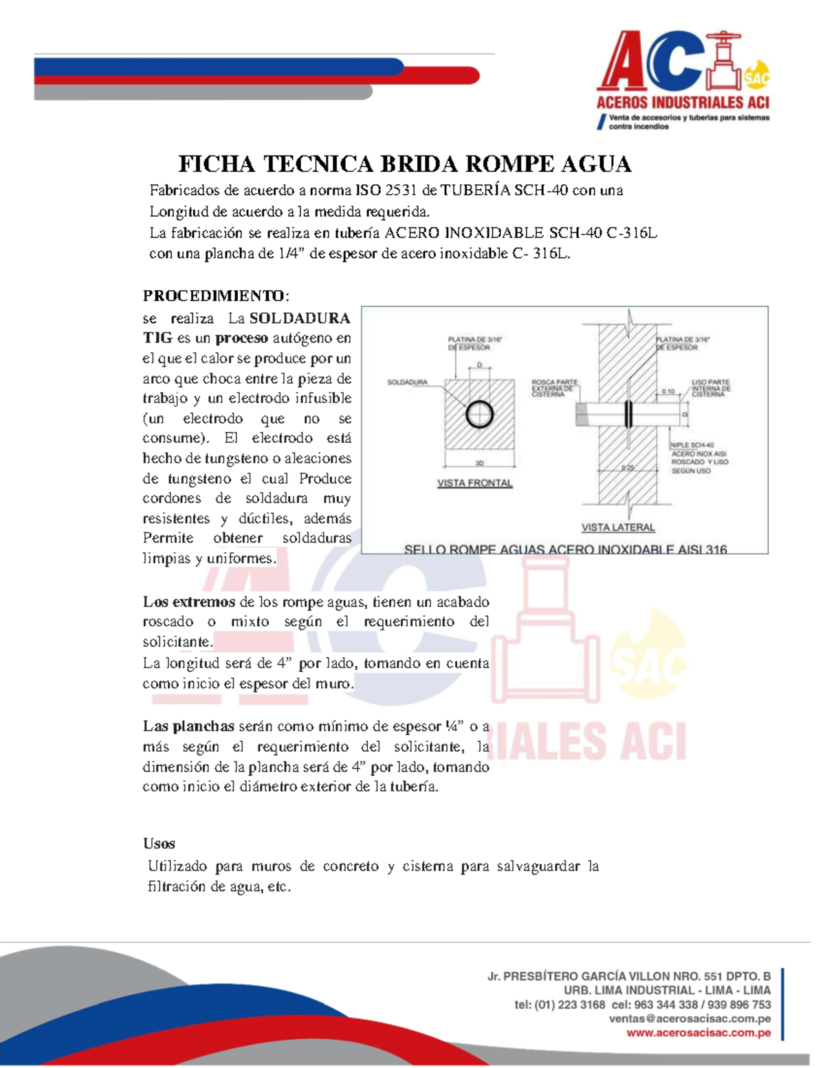 FF.TT. - Rompe AGUA Acero S-C INOX C-316L - FICHA TECNICA BRIDA ROMPE ...