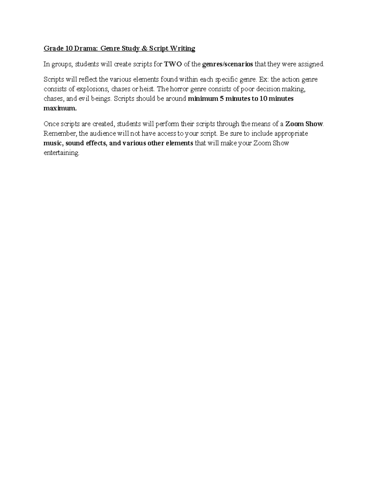 Grade 10 Drama Genre Script Writing Assignment 2021 - Grade 10 Drama ...