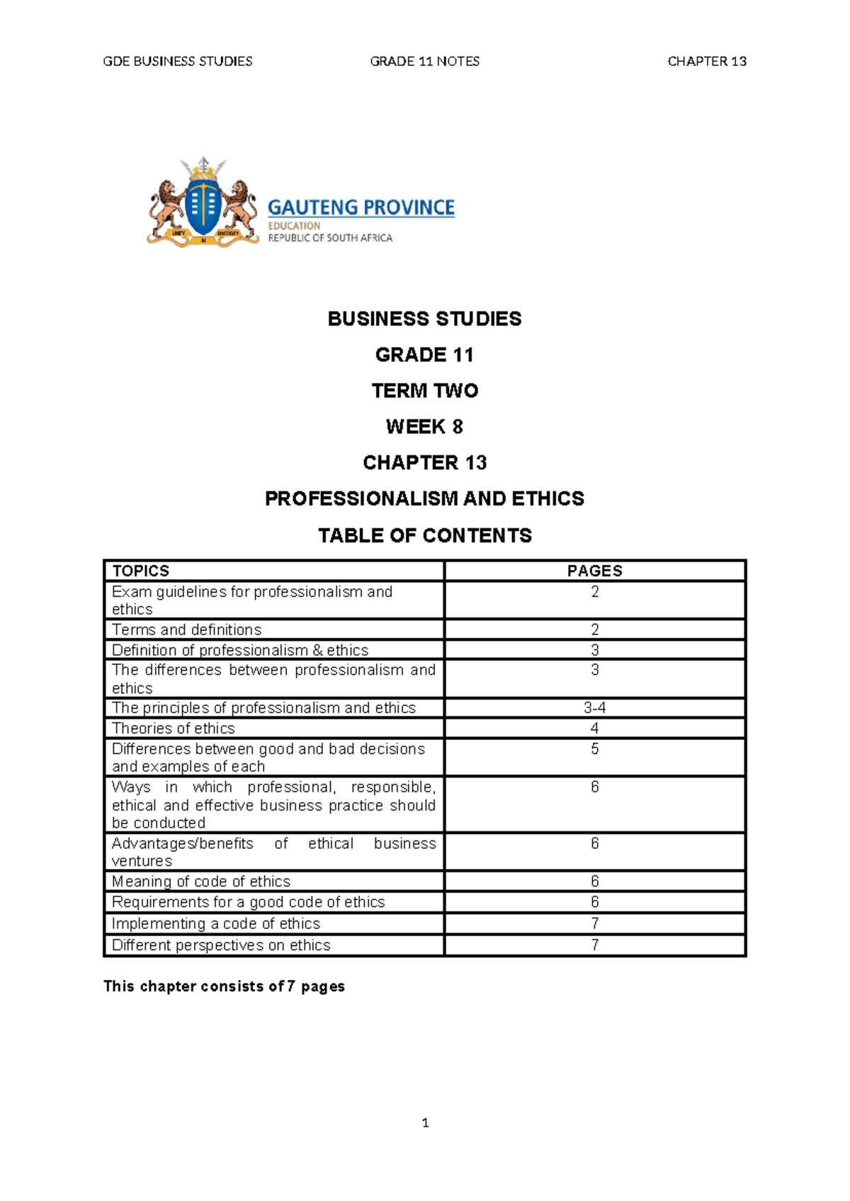 Ethics AND Professionalism Chapter 13 - BUSINESS STUDIES GRADE 11 TERM ...