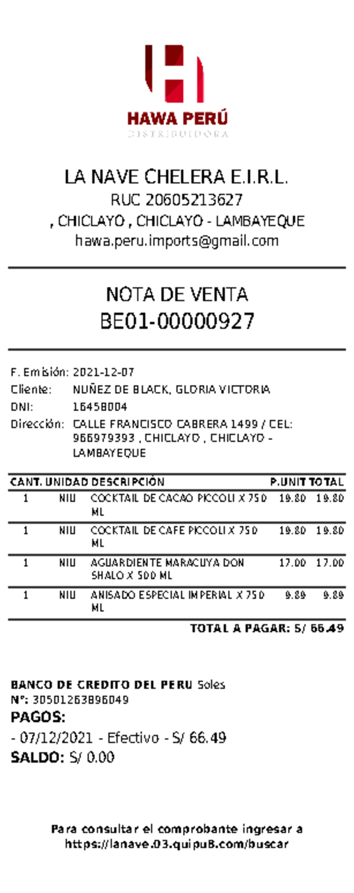 Nuñez DE B - Para consultar el comprobante ingresar a lanave.03.quipu8 ...