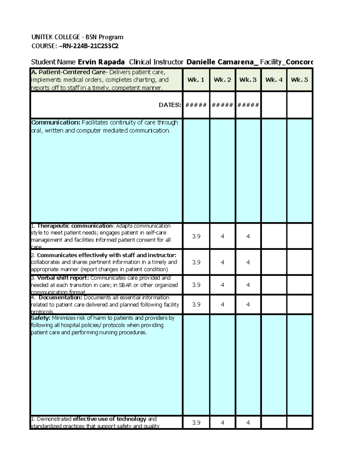 Ervin Rapada Concord Saturday BSN Clinical Evaluation Template-1 ...