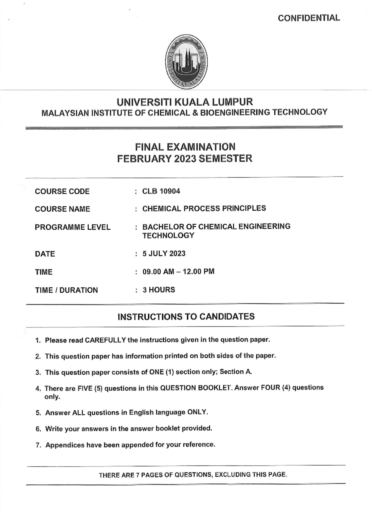 PAST YEAR PAPER (SAMPLE QUESTION FINAL EXAM) - CONFIDENTIAL UNIVERSITI ...