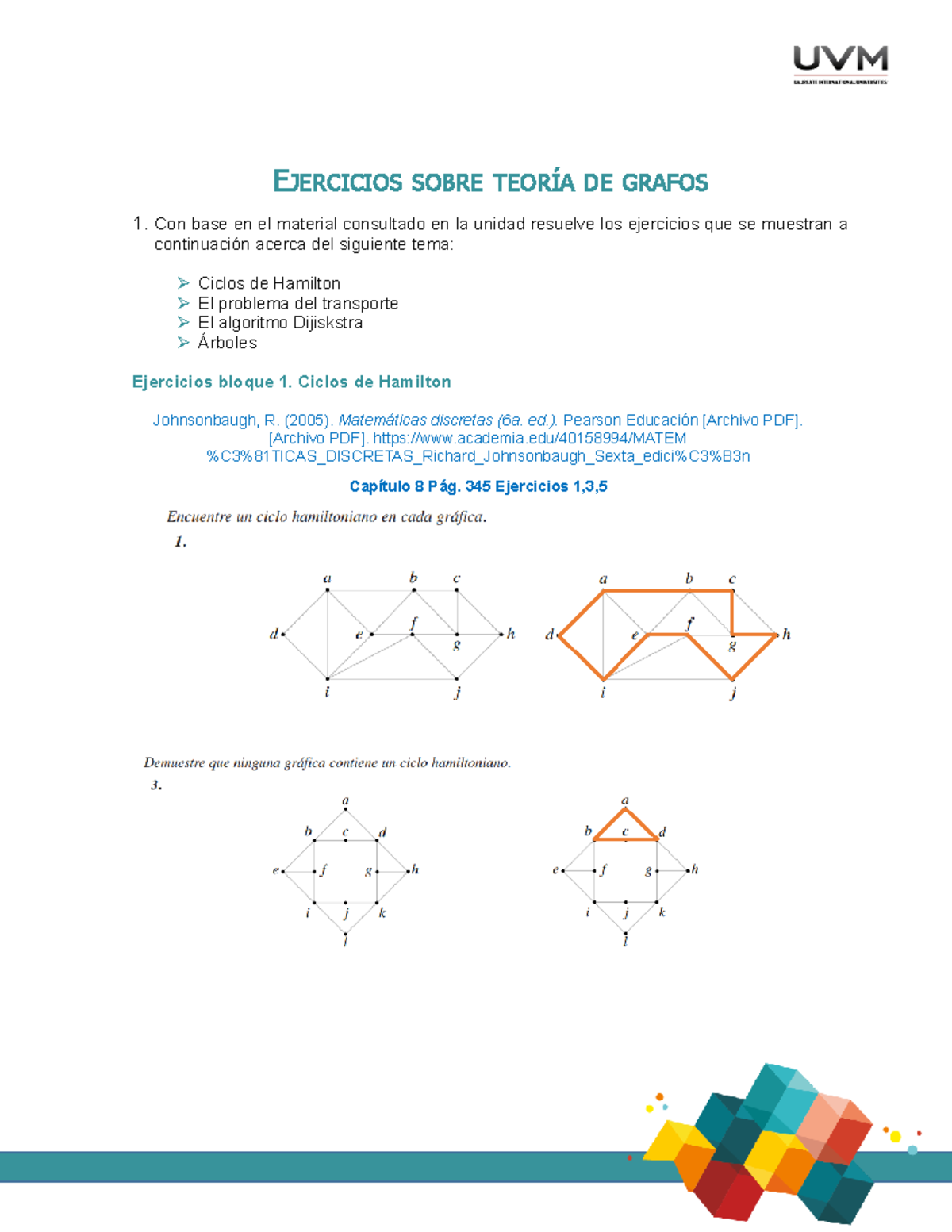 Teoria de grafos - EJERCICIOS SOBRE TEORÍA DE GRAFOS 1. Con base en el material consultado en la ...