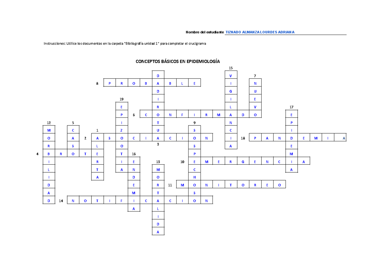Crucigrama unidad 1. conceptos básicos en epidemiología - Hoja 1 ...
