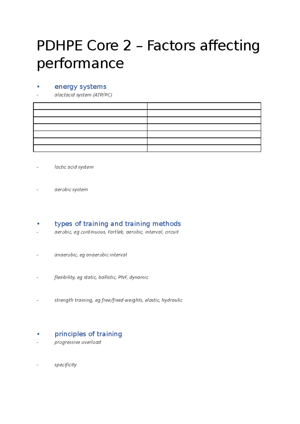 Pdhpe Core 2 study notes - PDHPE Core 2 – Factors affecting performance ...