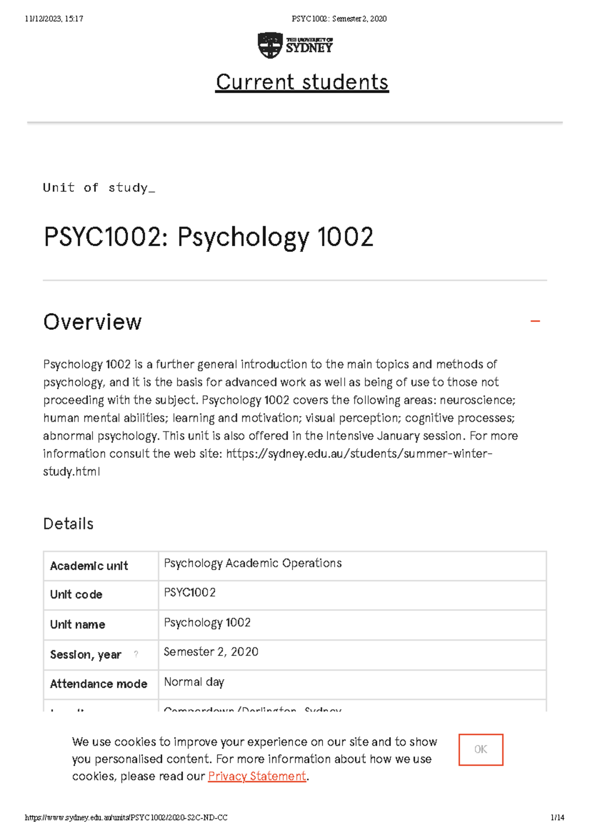PSYC1002 Semester 2, 2020 - ####### Unit of study_ PSYC1002: Psychology ...